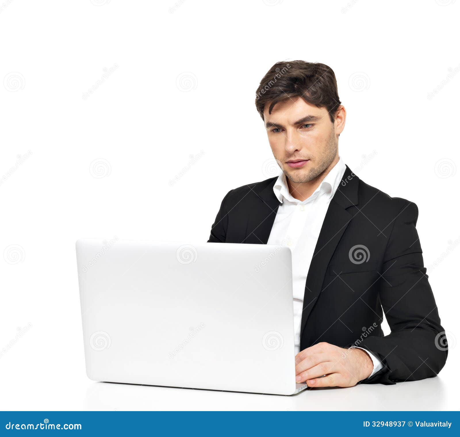 Office Worker with Laptop Sitting on the Table Stock Image - Image of ...