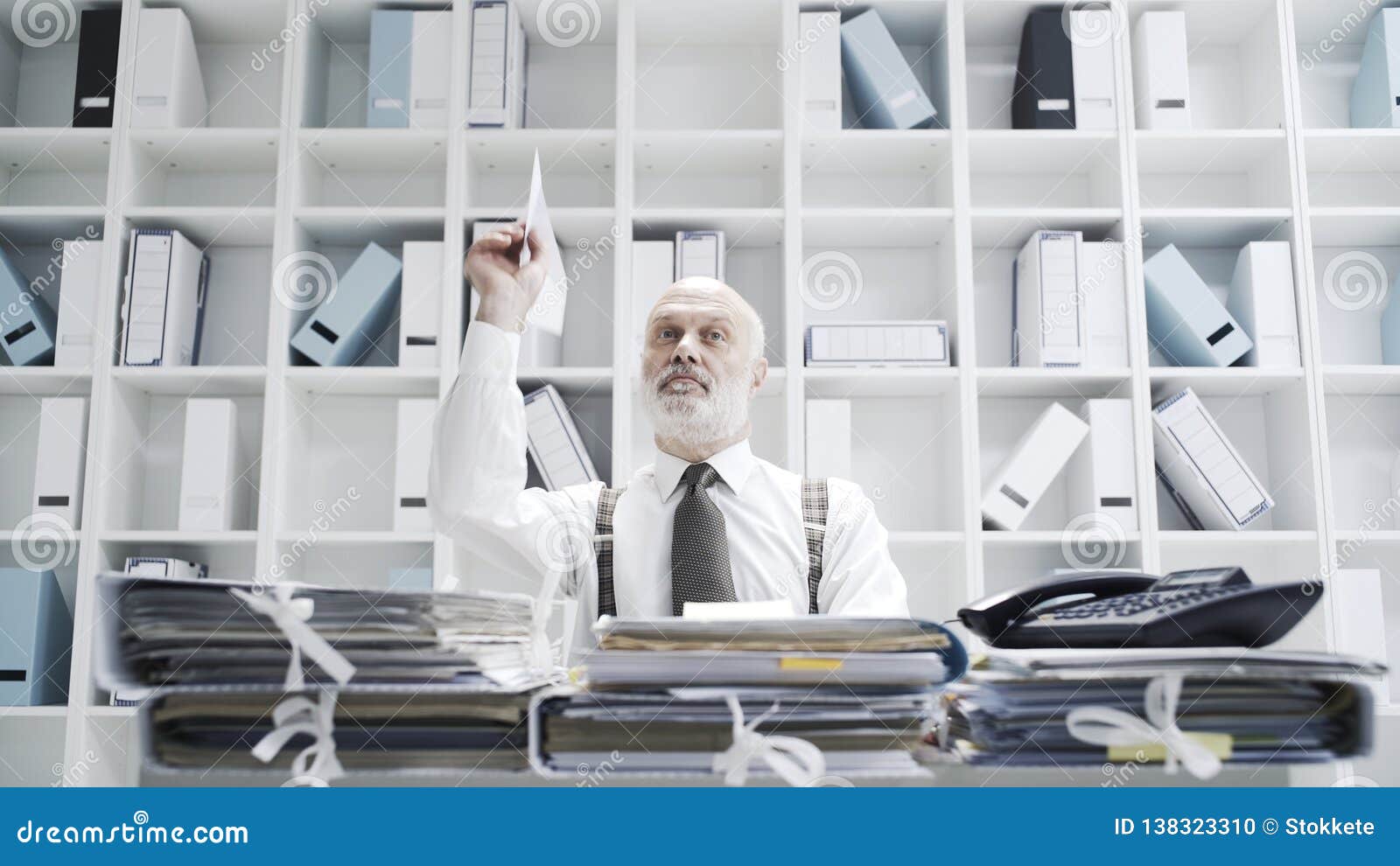 Office Worker Launching a Paper Plane Stock Photo - Image of overwork ...