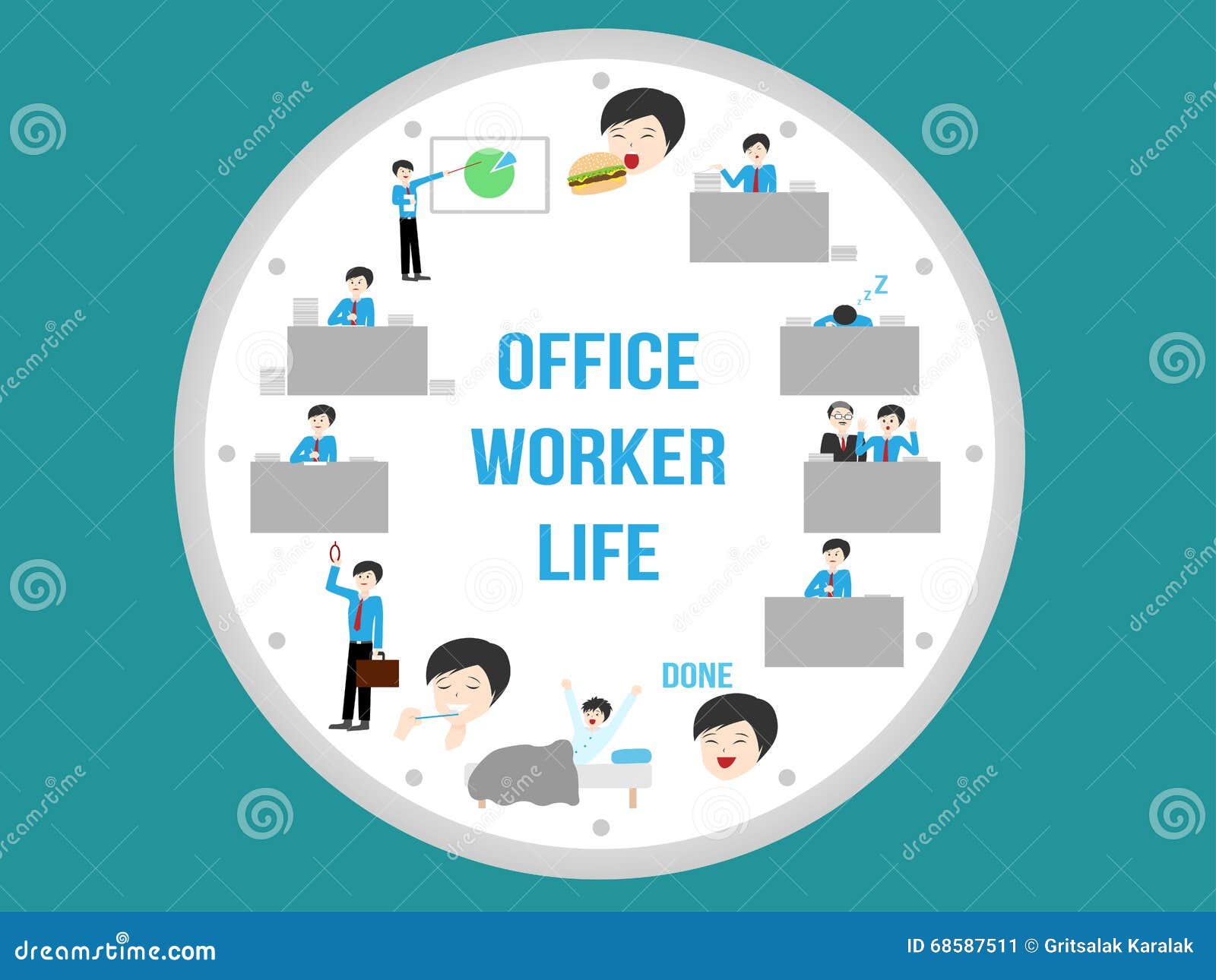 Office Worker Life , Routine , Clock Stock Vector - Illustration of ...