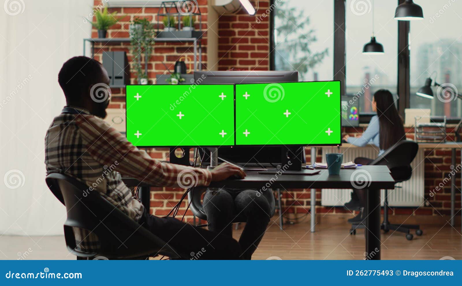 Office Worker Looking at Greenscreen Template on Computer Stock Video ...