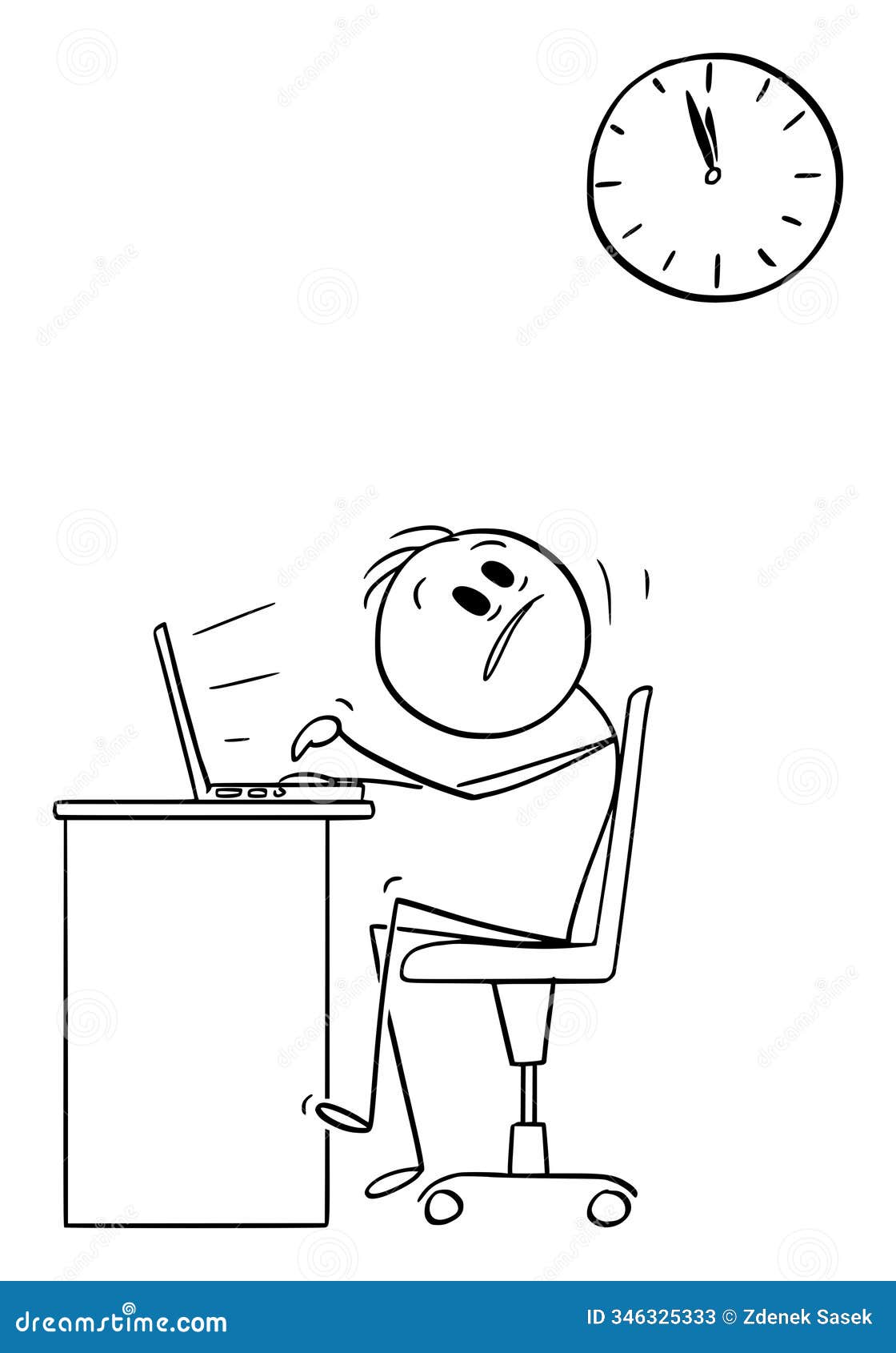 Office Worker Looking at Wall Clock , Vector Cartoon Stick Figure ...