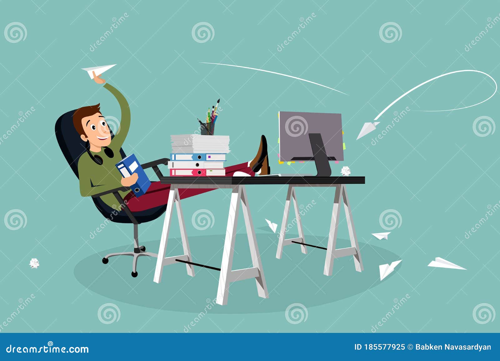 Office Worker Making Paper Planes from Documents Stock Vector ...