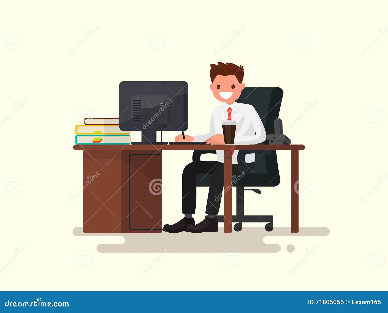 Office Worker Man Behind a Desk. Vector Illustration Stock Illustration ...