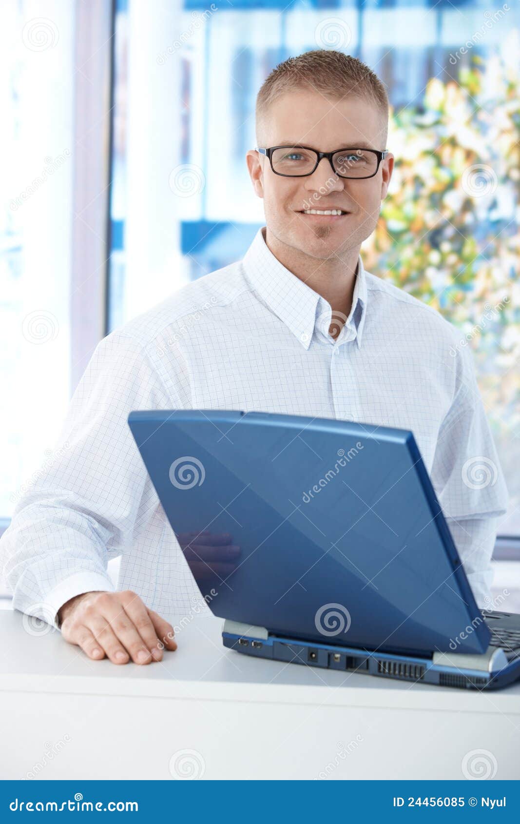 Office Worker Man with Computer Stock Image - Image of glasses, indoors ...