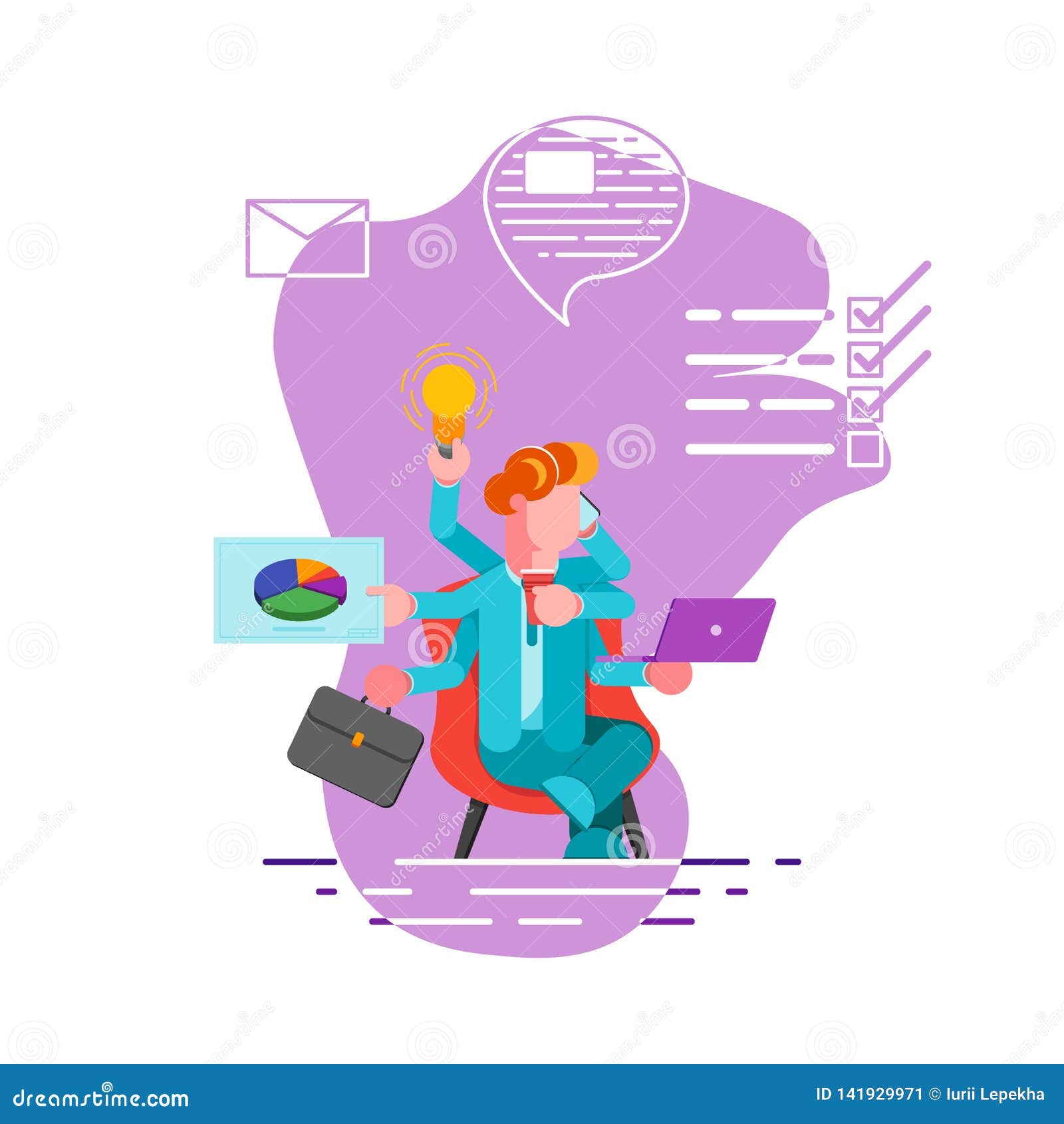 Office Worker with Many Hands Doing Several Actions at the Same Time ...