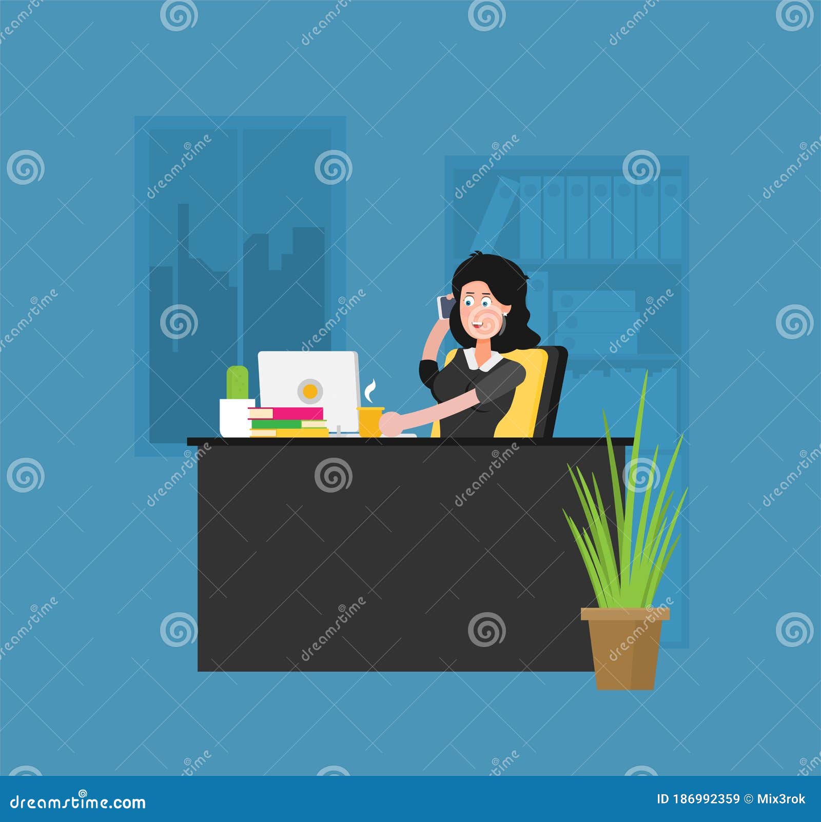 Office Worker with Phone Working in Office in the Flat Style Vector ...