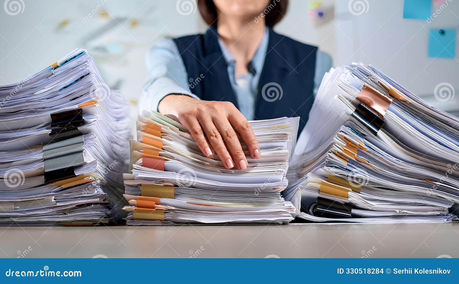 Office Worker with a Pile of Papers on His Desk. Man in the Office with ...