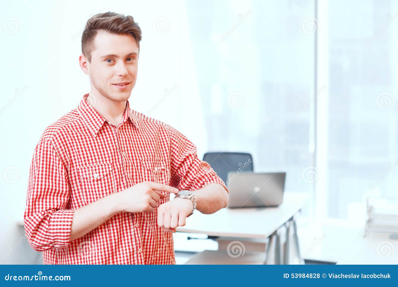 Office Worker Pointing on His Watch Stock Photo - Image of manager ...