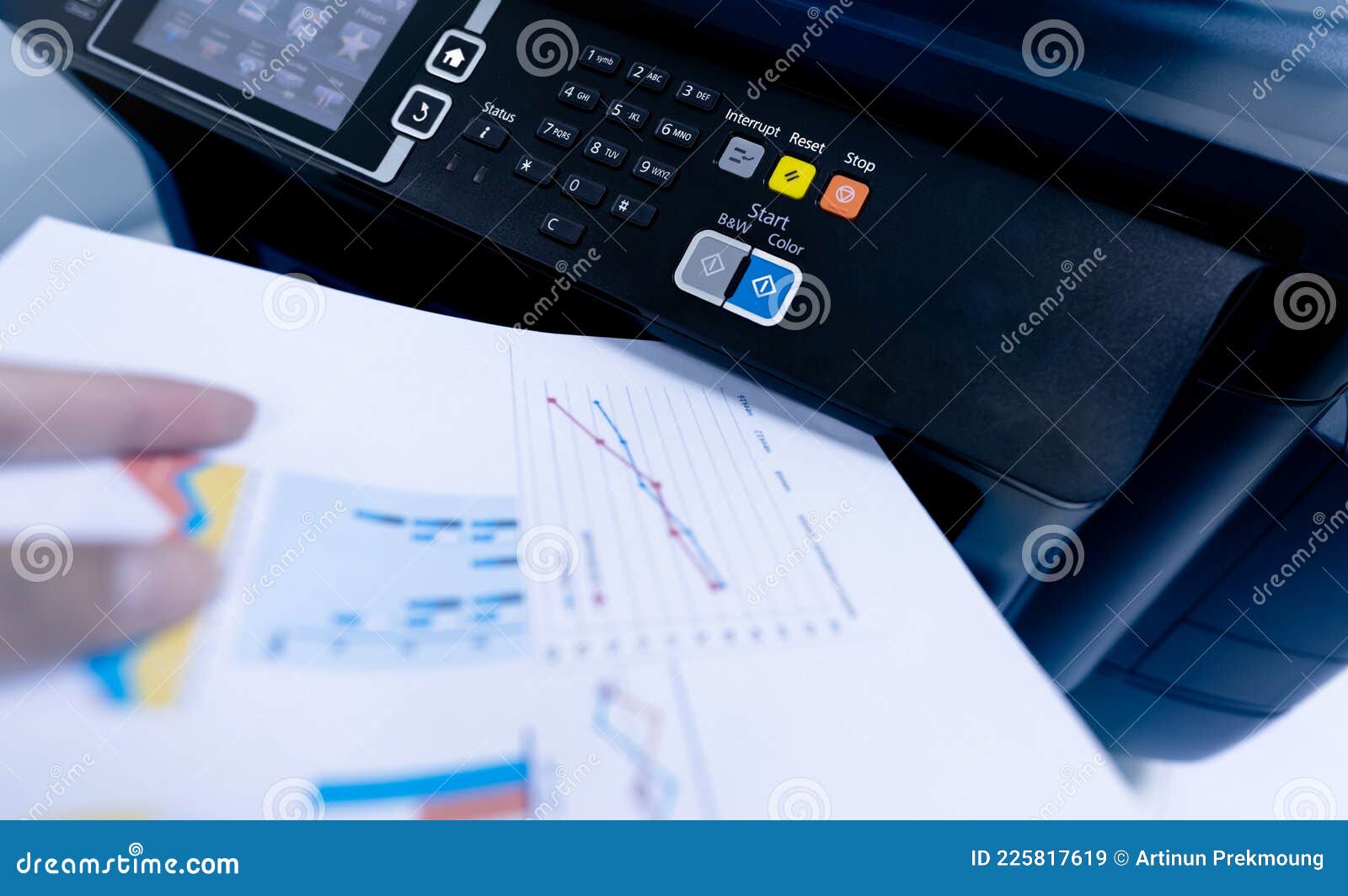 Office Worker Print Paper on Multifunction Laser Printer. Copy, Print ...