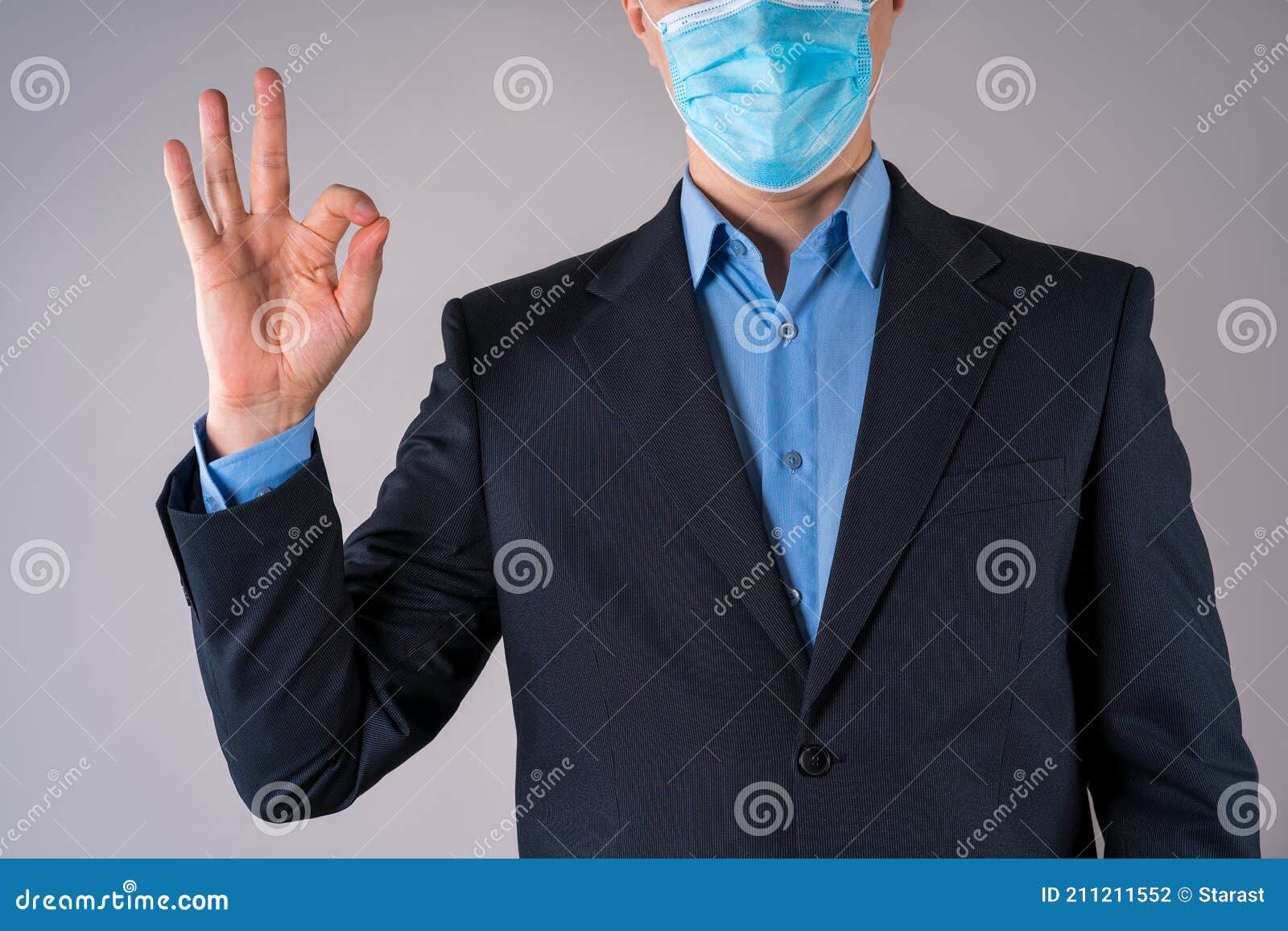 Office Worker in Protective Mask on Gray Background Stock Photo - Image ...