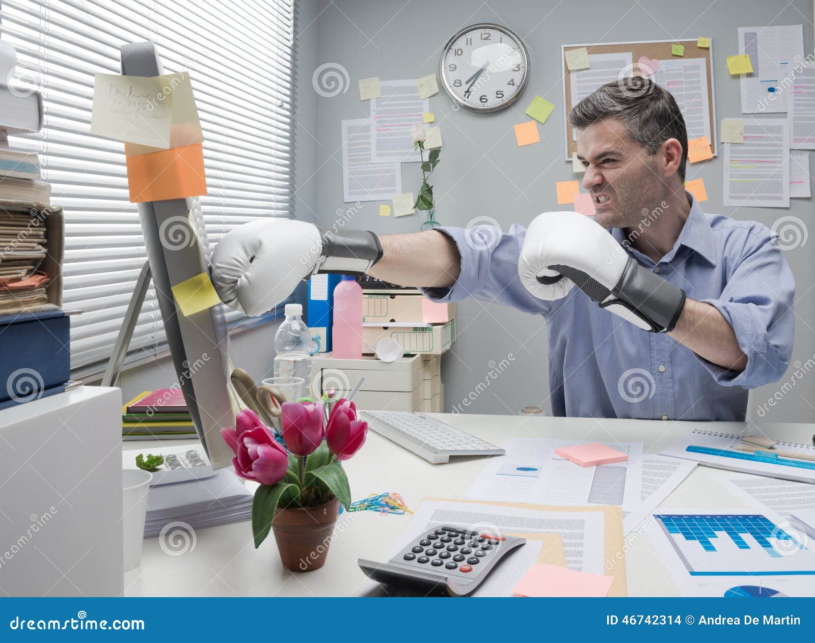 Office Worker Punching Computer Stock Photo - Image of glove, hitting ...