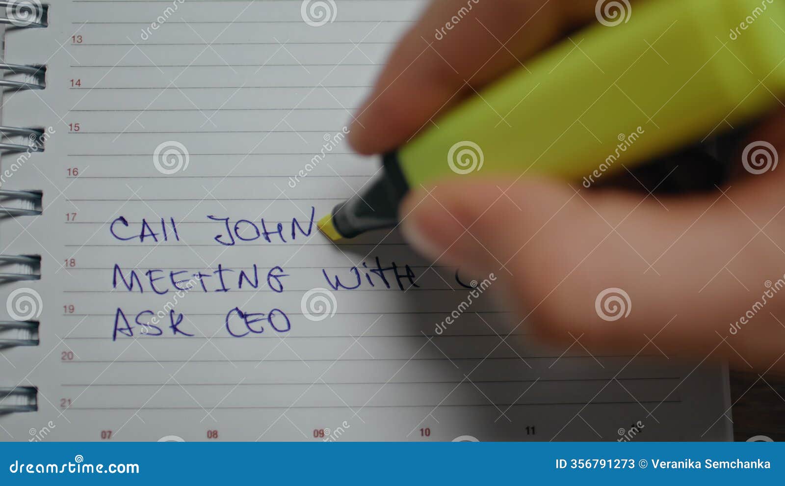 Office Worker Putting Marks in Schedule at Table Closeup. Man Marking ...