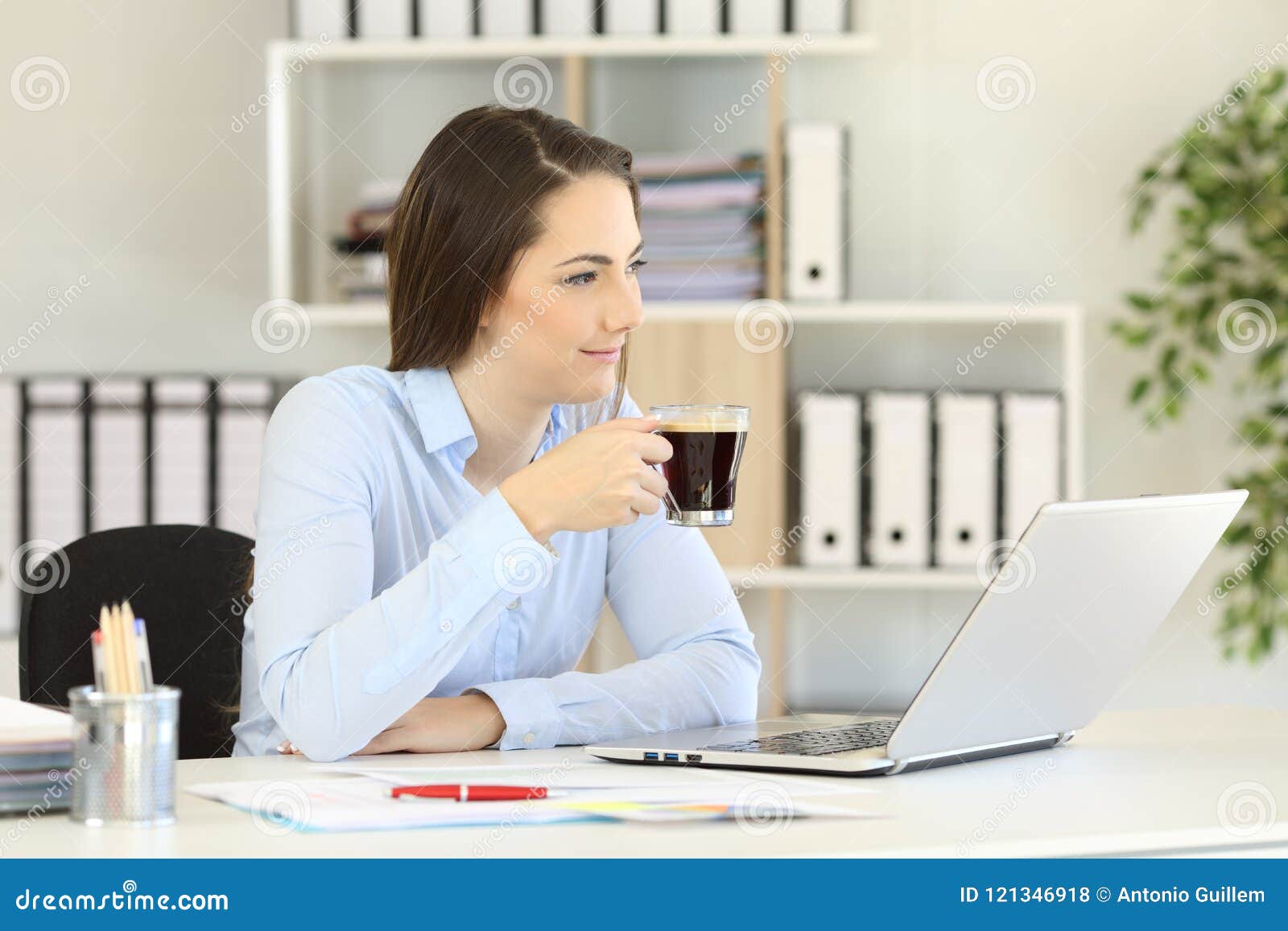 Office Worker Relaxing during a Coffee Break Stock Photo - Image of ...