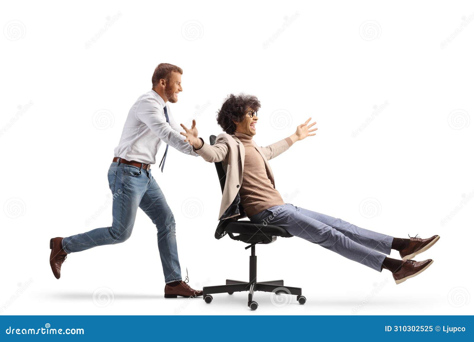 Office Worker Running and Pushing a Man on a Desk Chair Stock Image ...