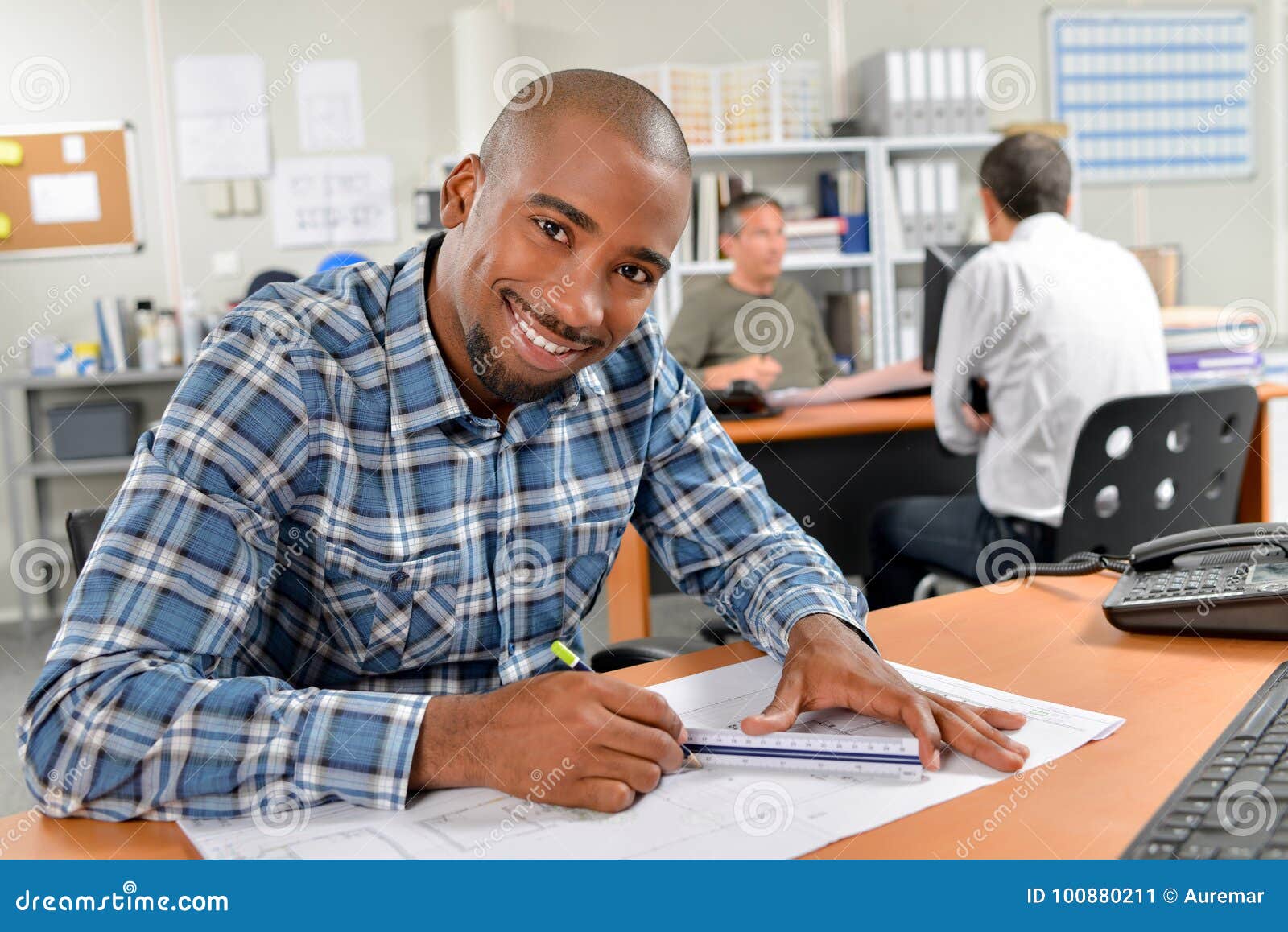 Office Worker Sat Writing at Desk Stock Image - Image of office, beard ...