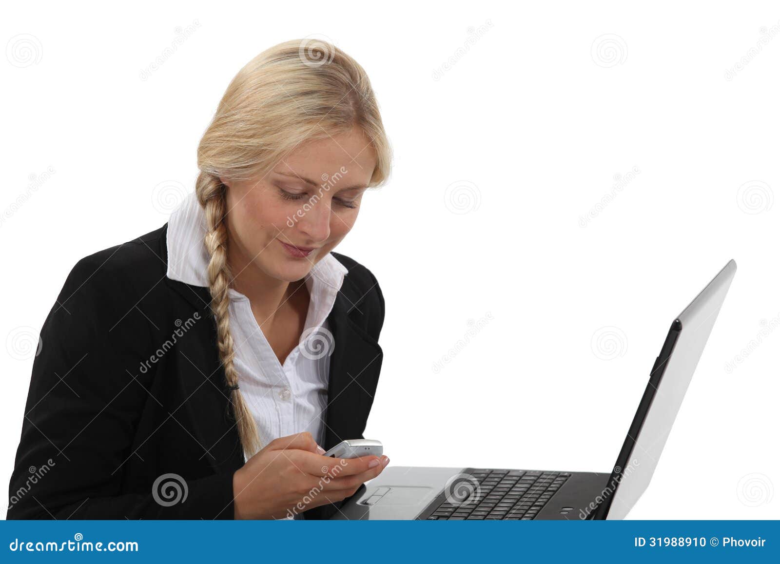 Office worker sending SMS stock photo. Image of high - 31988910