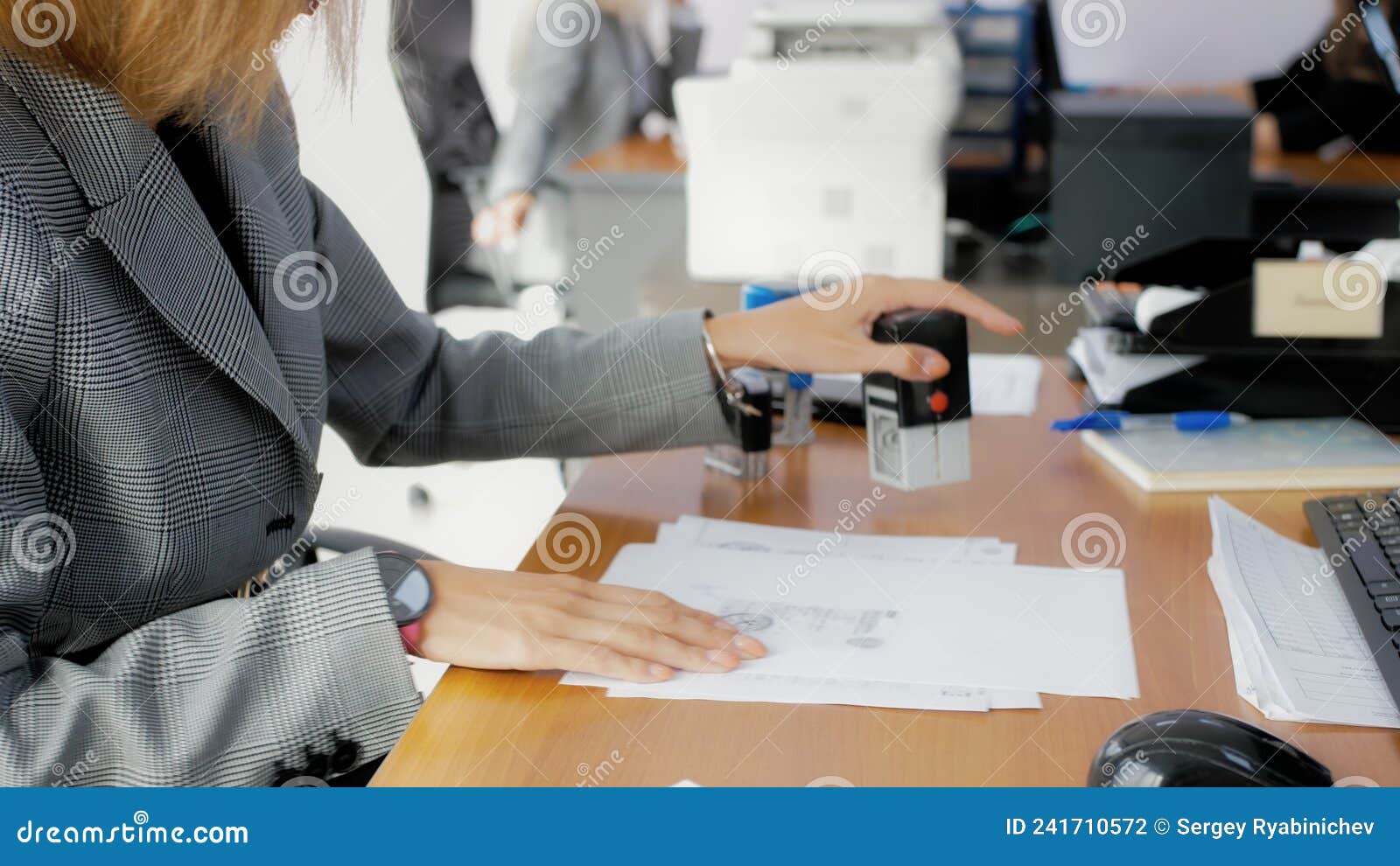 Office Worker Signs Documents and Stamps. Documentation, Reporting ...