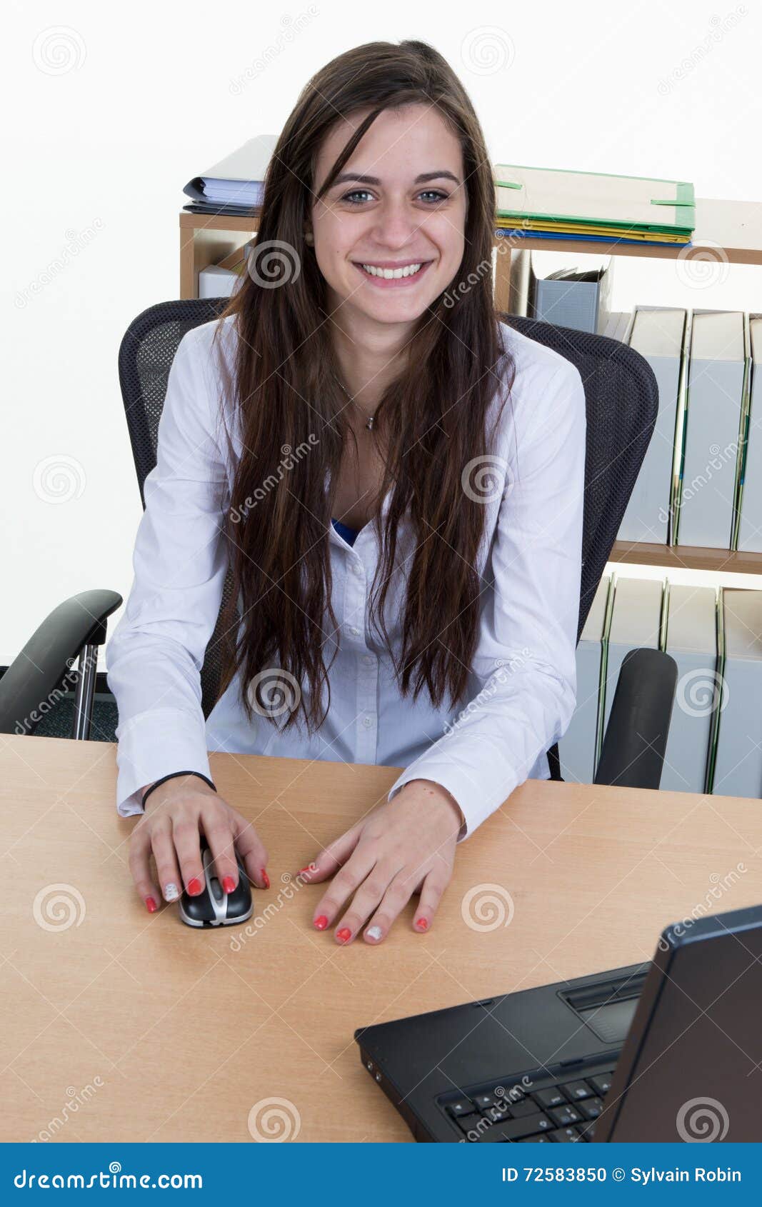 Office Worker Sitting at Desk Smiling To the Camera Stock Photo - Image ...