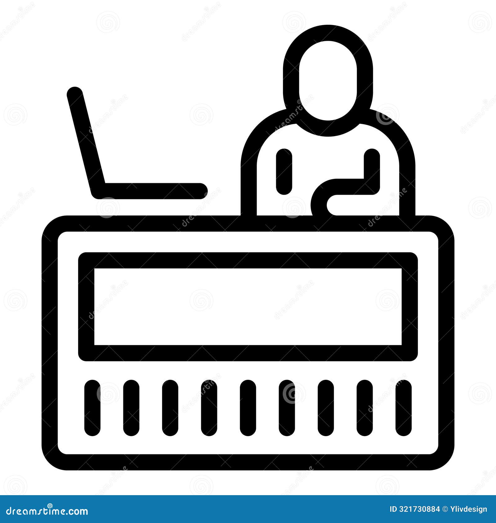 Office Worker Sitting at Desk Using Laptop Computer Icon Stock Vector ...