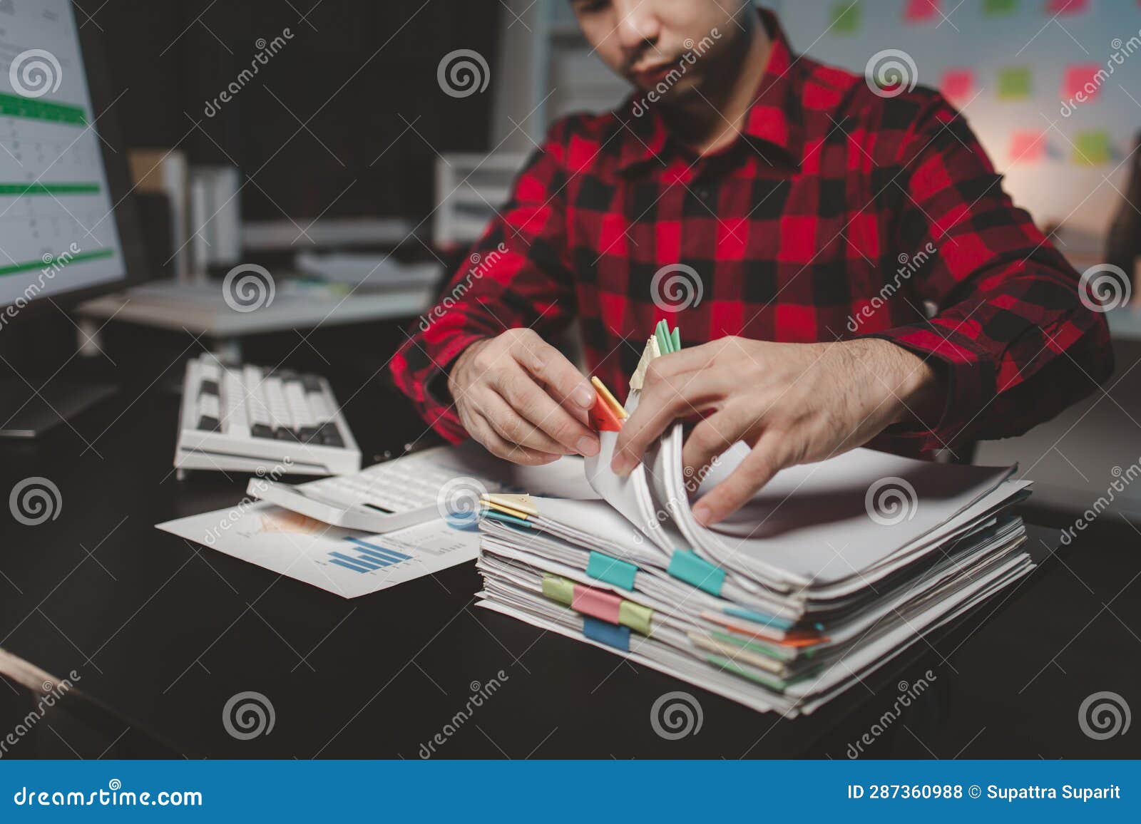 Office Worker with Stacks of Documents, he is a Startup Company ...