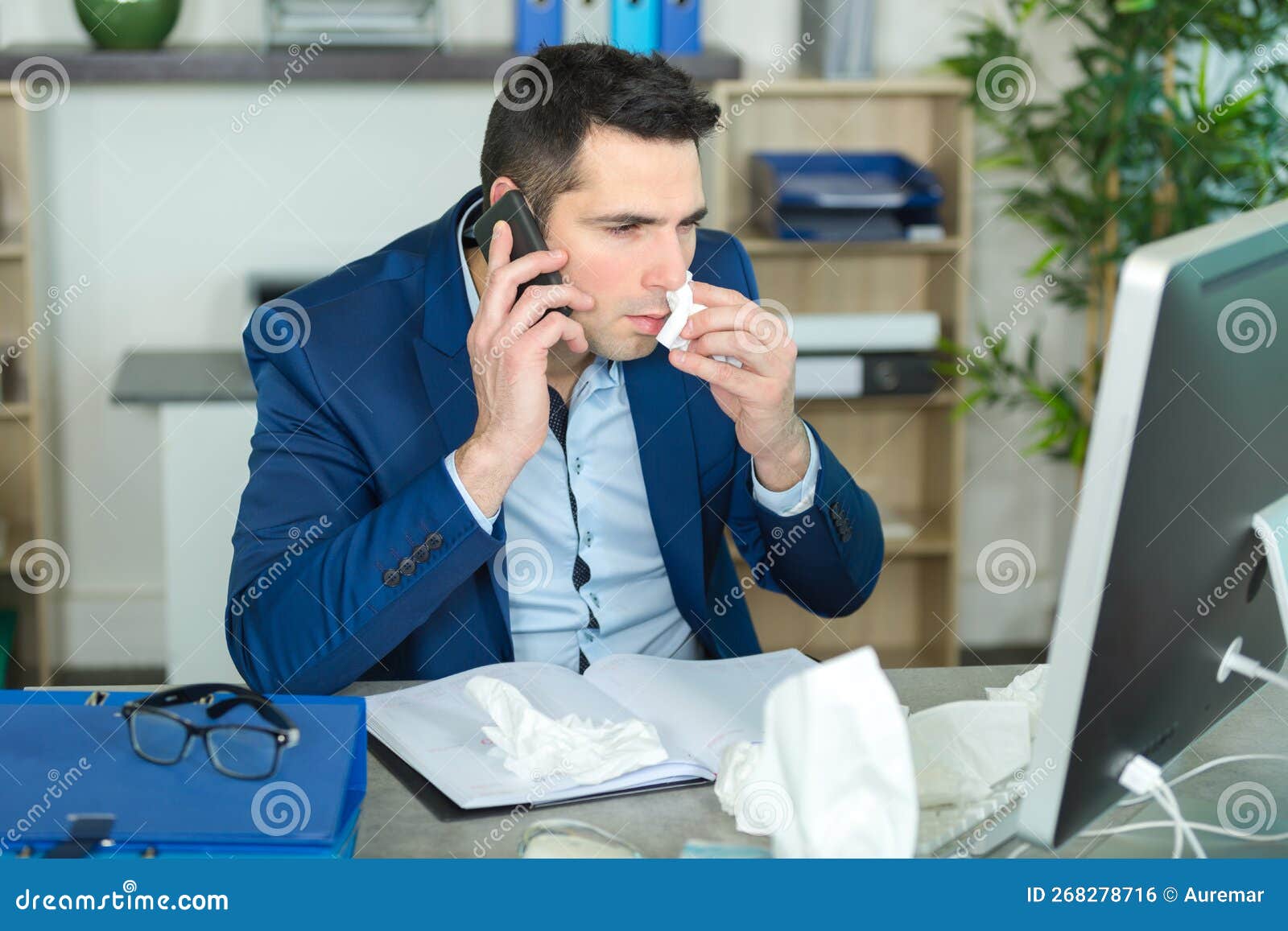 Office Worker Still Working Even Though Sick Stock Photo - Image of ...