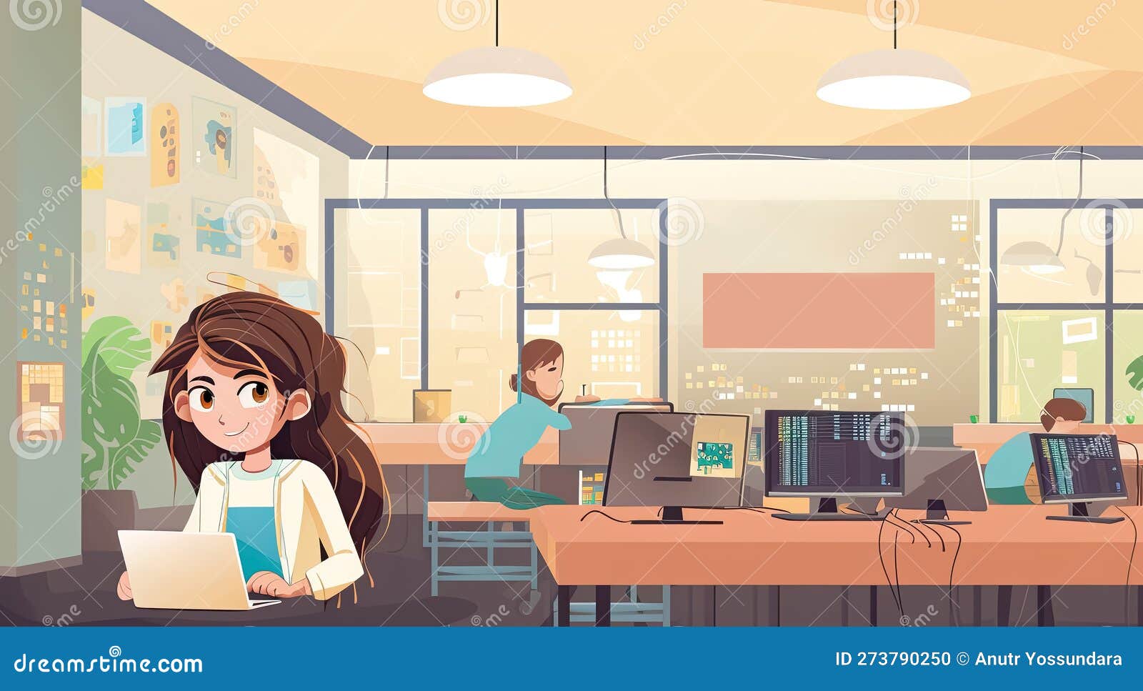 Office Worker and Students Sitting in Front of Computer in Co Working ...