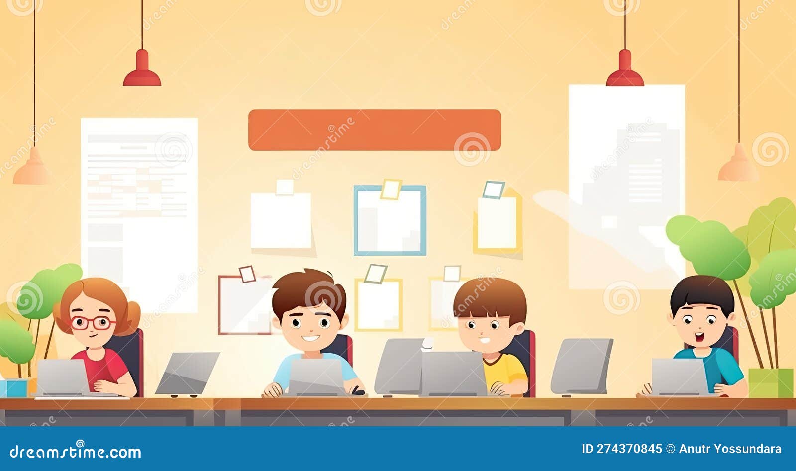 Office Worker and Students Sitting in Front of Computer in Co Working ...