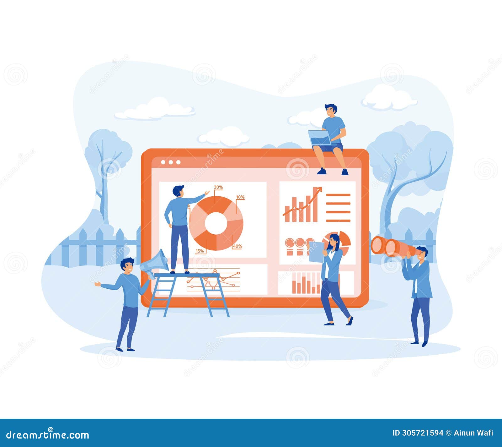 Office Worker is Studying Infographics, Evolution Scale Analysis. Stock ...