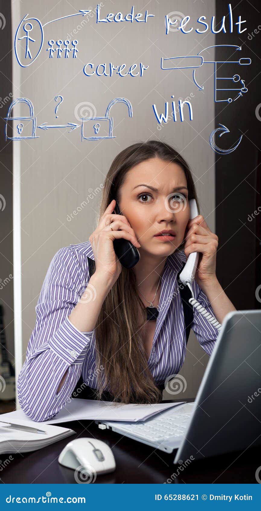 Office Worker Talking on Two Cell Phone Stock Image - Image of leader ...