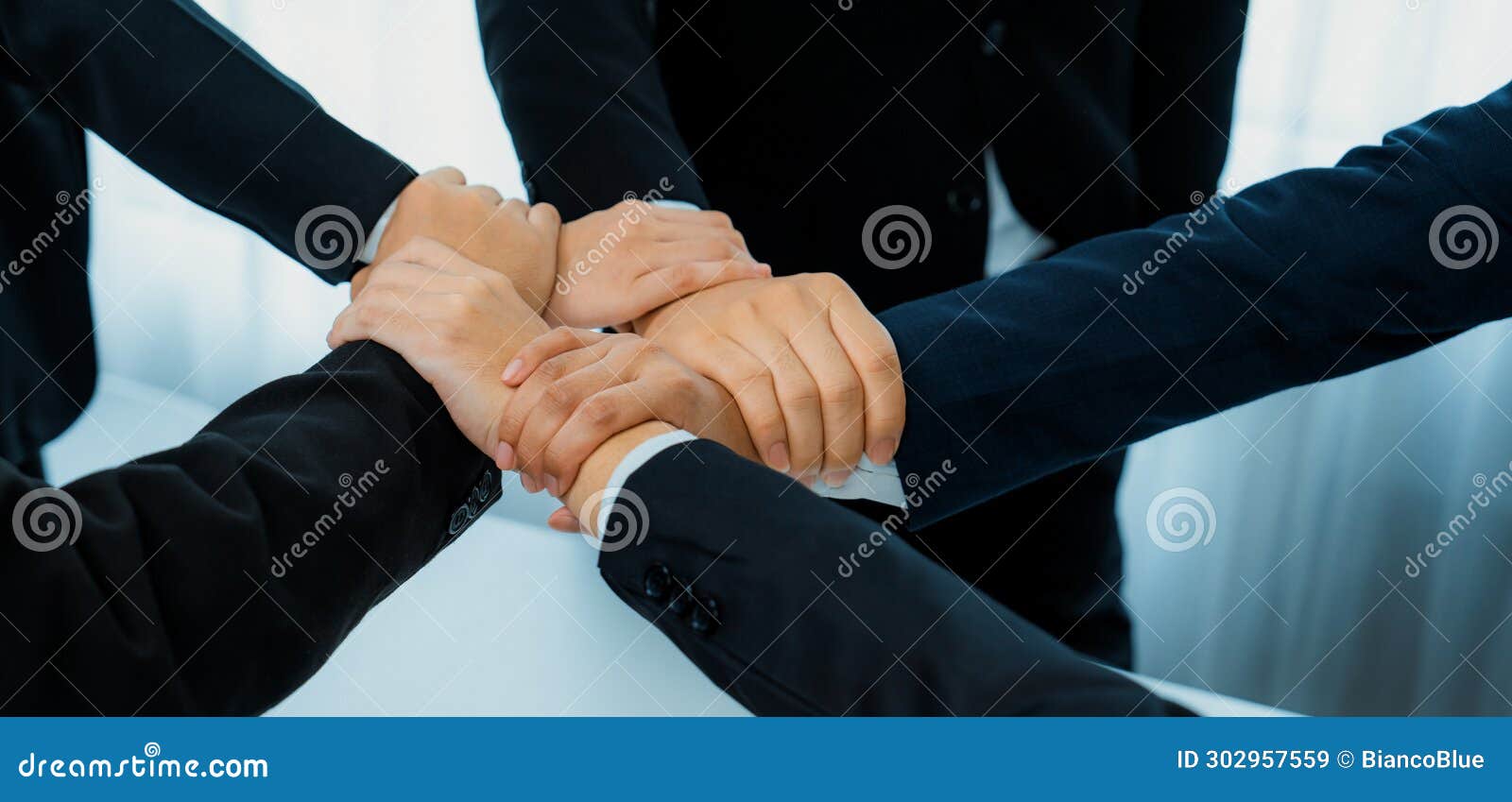 Office Worker Team Stacking Hand Together Symbolize Successful Teamwork ...