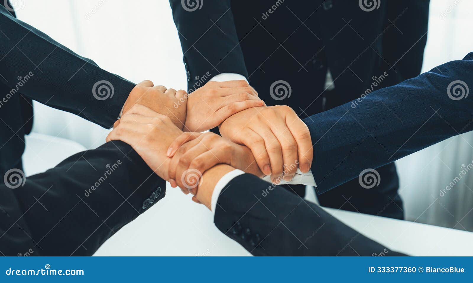 Office Worker Team Stacking Hand Together Symbolize Successful Teamwork ...