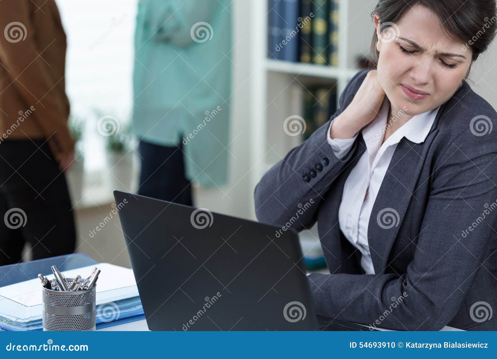 Office Worker with Tense Neck Muscles Stock Photo - Image of burnout ...