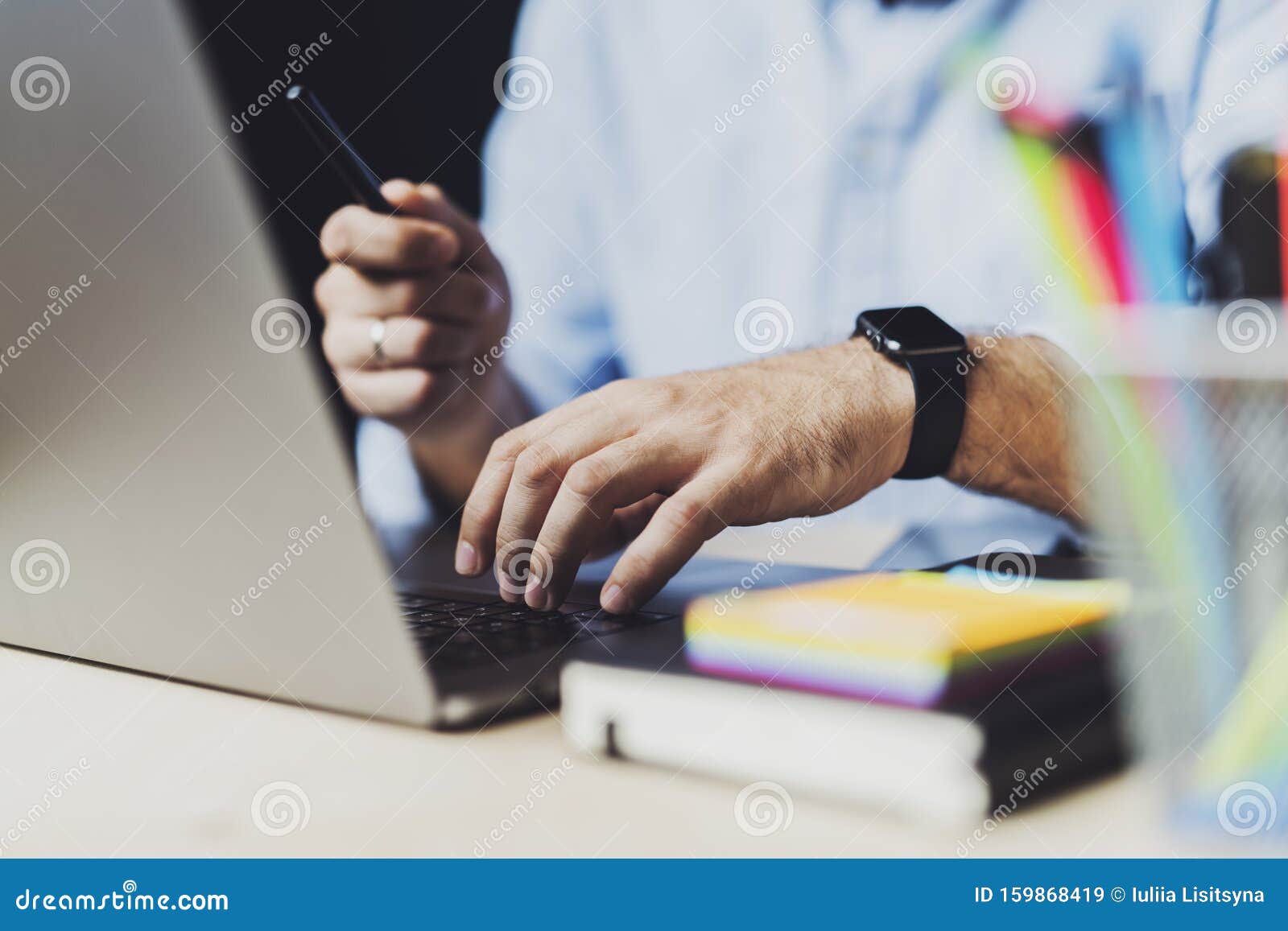 Office Worker Typing on Laptop at Workplace. Manager Using Corporate ...