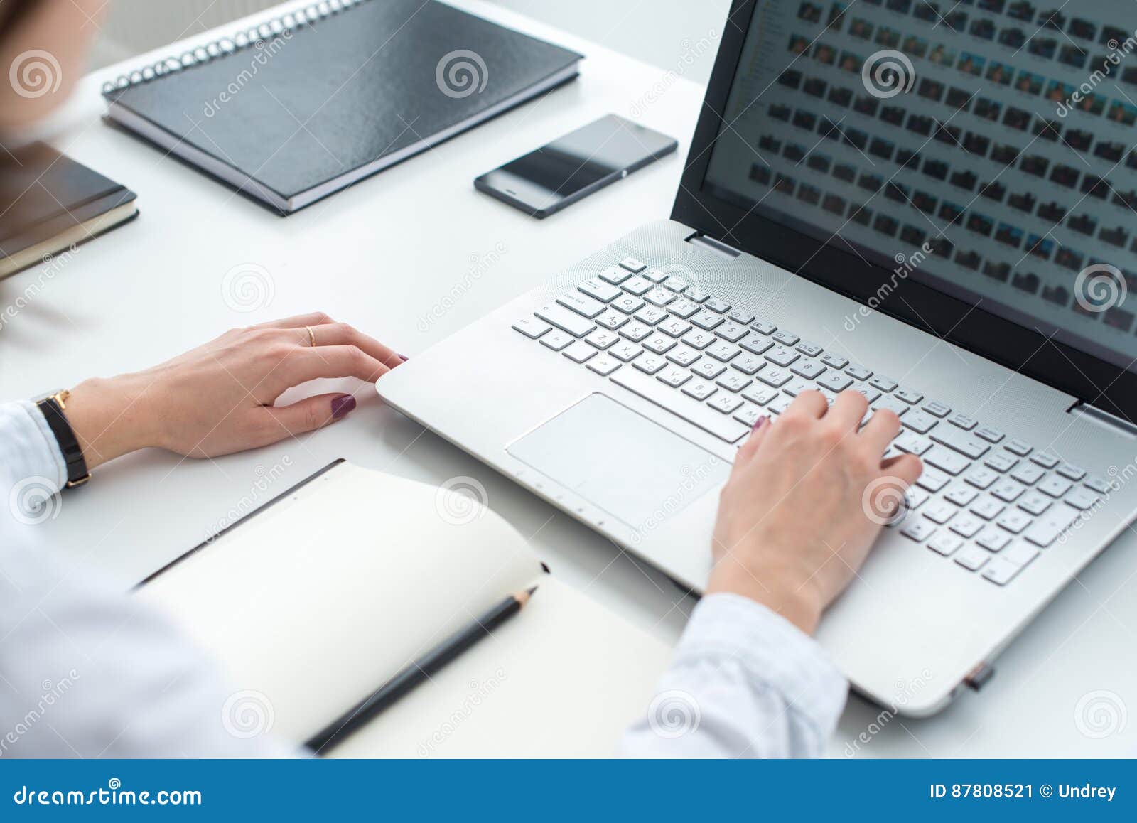 Office Worker Typing, Working at Her Workplace, Using Laptop. Stock ...