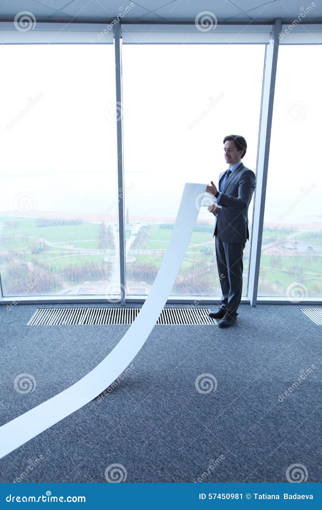 Office Worker Unrolling Long Sheet Stock Image - Image of roll, suit ...