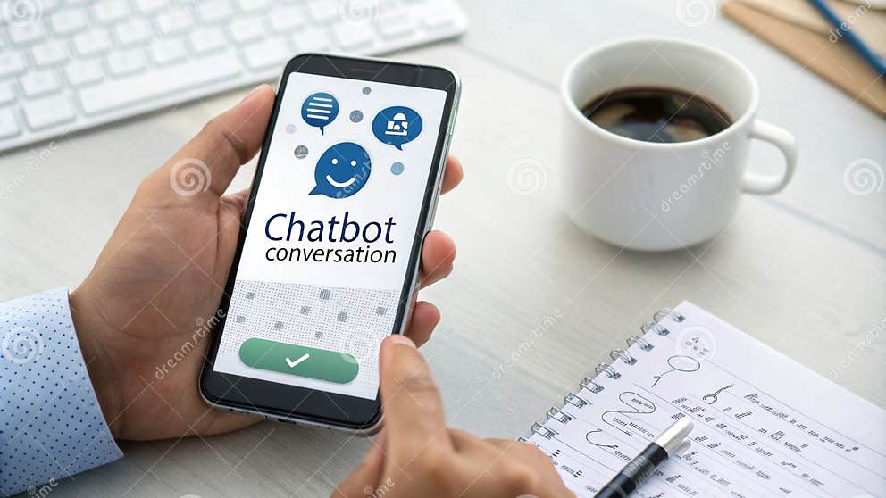 Office Worker Using Chatbot Conversation on Smartphone App Stock Image ...