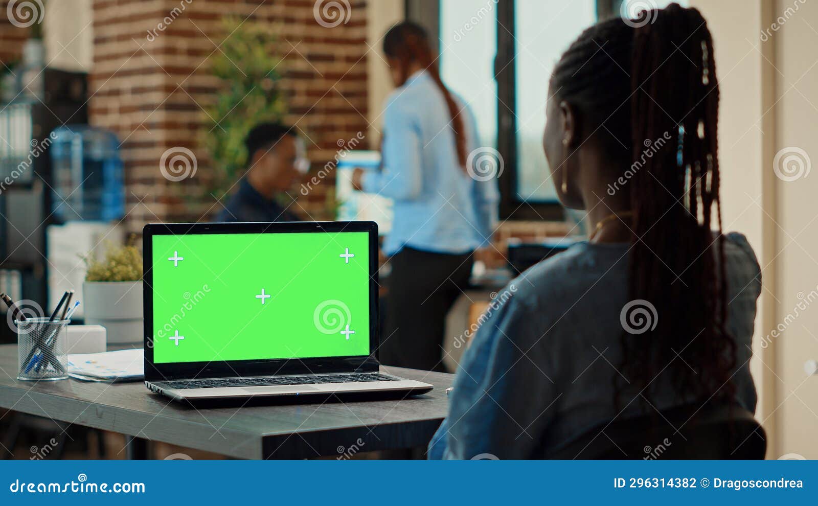 Office Worker Using Greenscreen Display Stock Photo - Image of ...