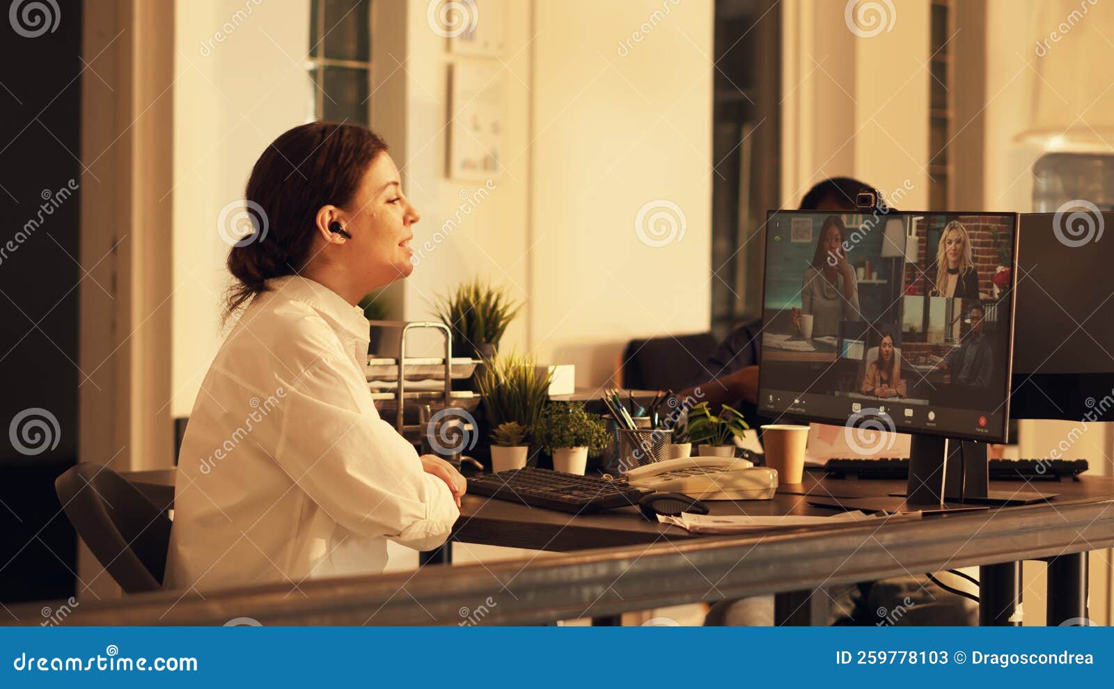 Office Worker Using Videocall Meeting on Computer Stock Image - Image ...