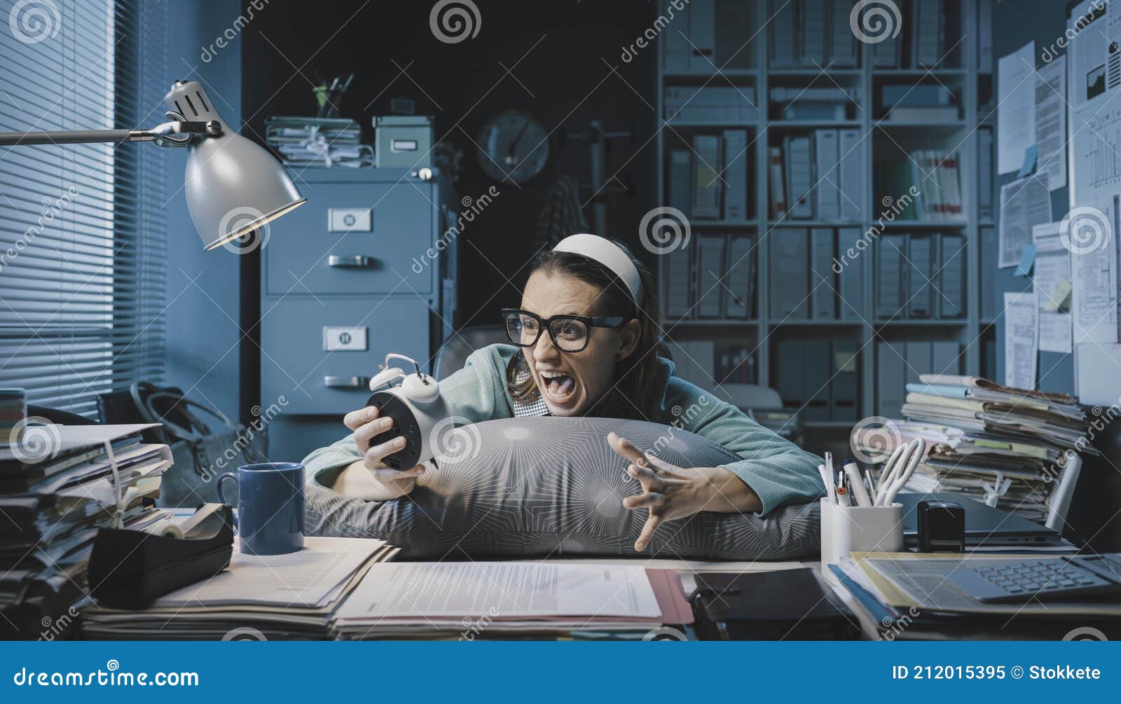 Office Worker Waking Up in the Office Stock Image - Image of confused ...