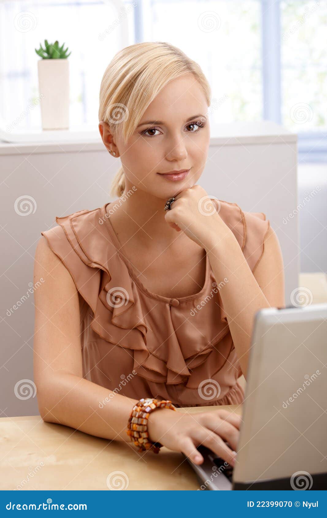 Office Worker Woman with Computer Stock Photo - Image of indoor ...