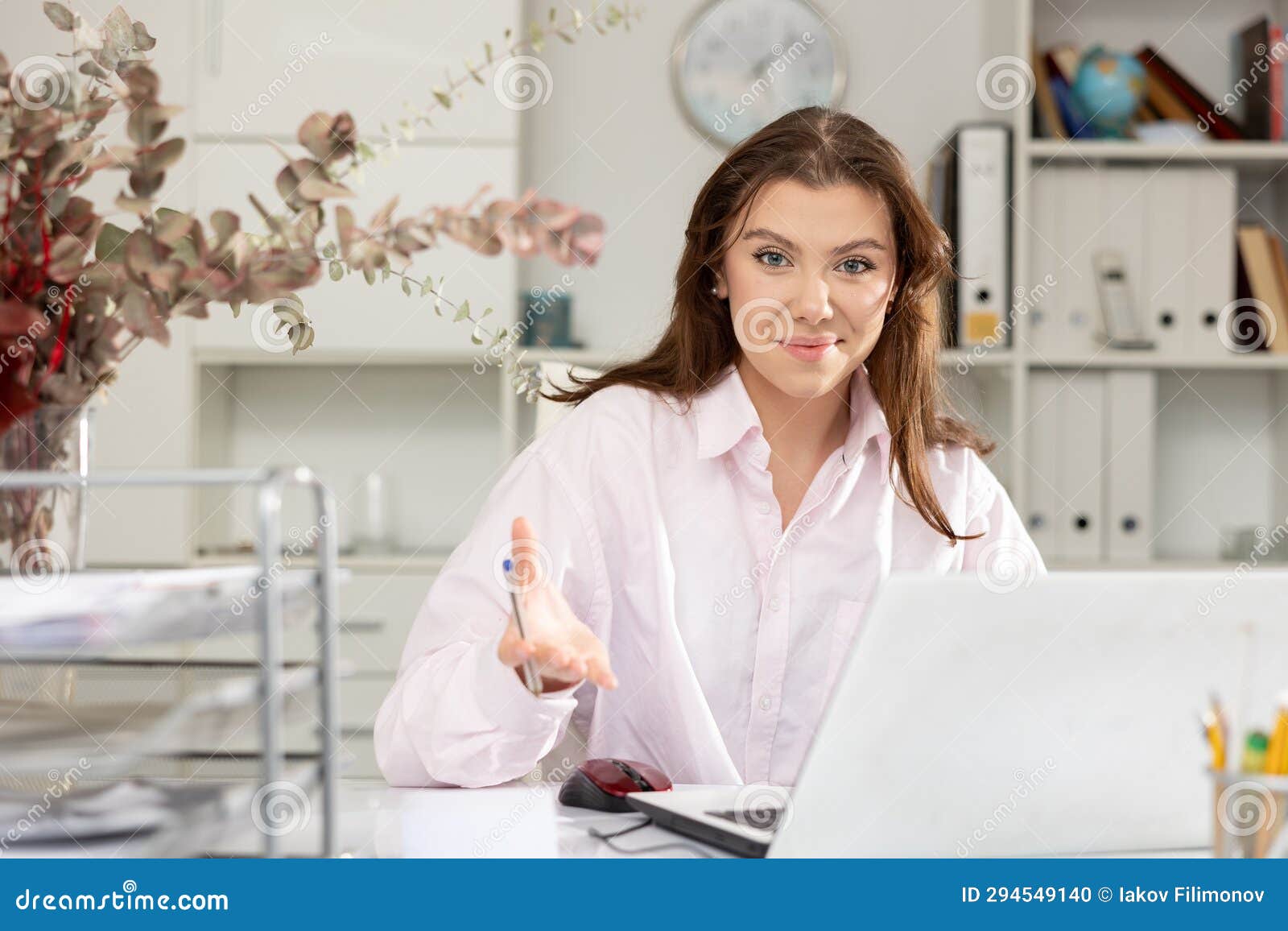 Office Worker Woman is Working at a Computer in Office Stock Photo ...