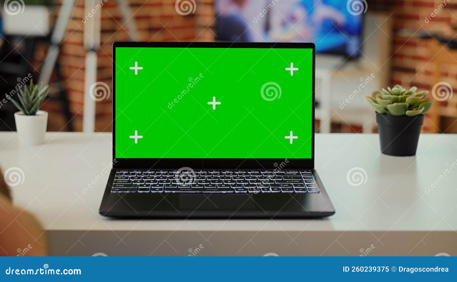 Office Worker Working with Laptop and Greenscreen Template Stock Image ...