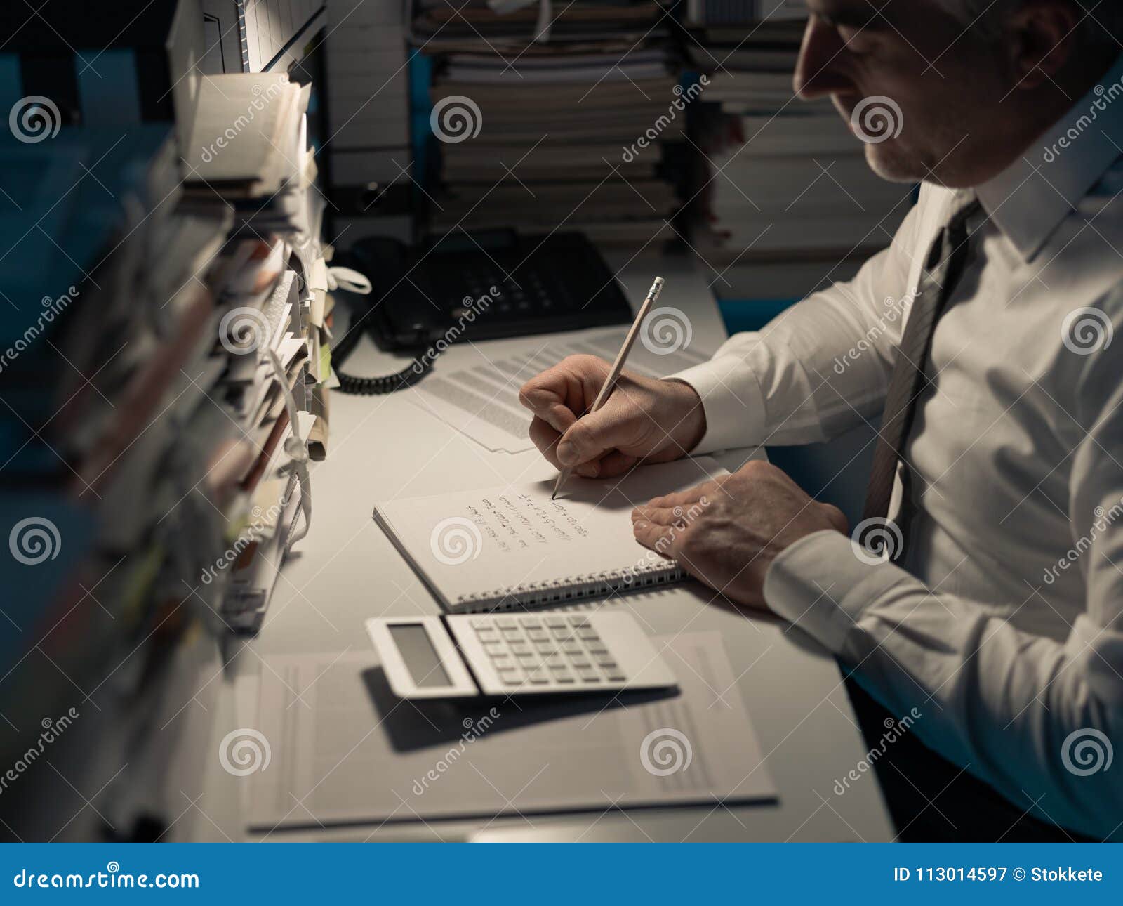 Office Worker Working Late in the Office Stock Image - Image of archive ...