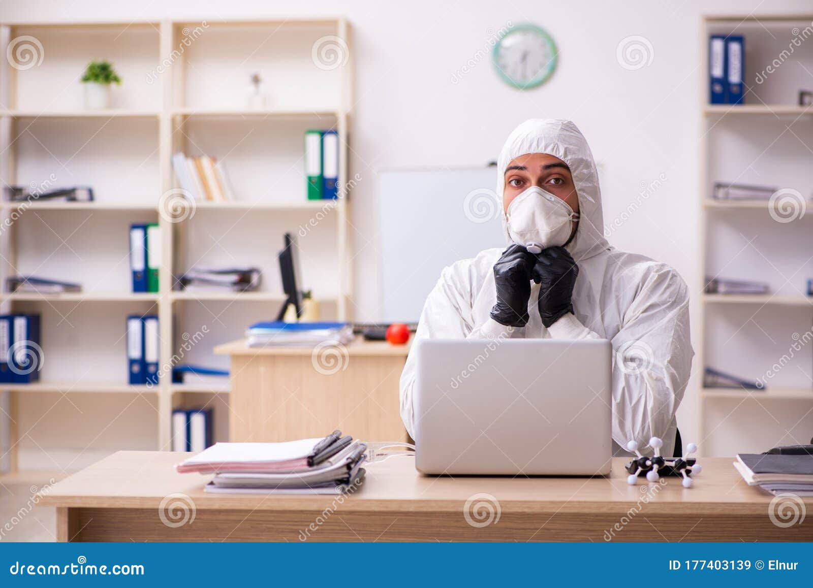 Office Worker Working in Quarantine Self-isolation Stock Image - Image ...