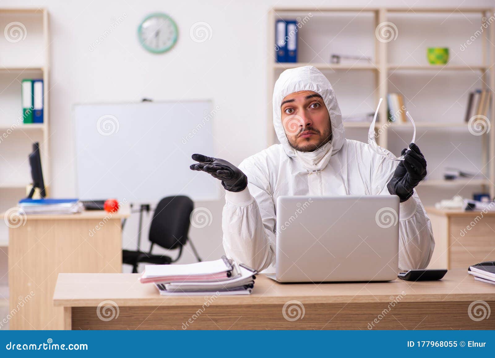 Office Worker Working in Quarantine Self-isolation Stock Image - Image ...
