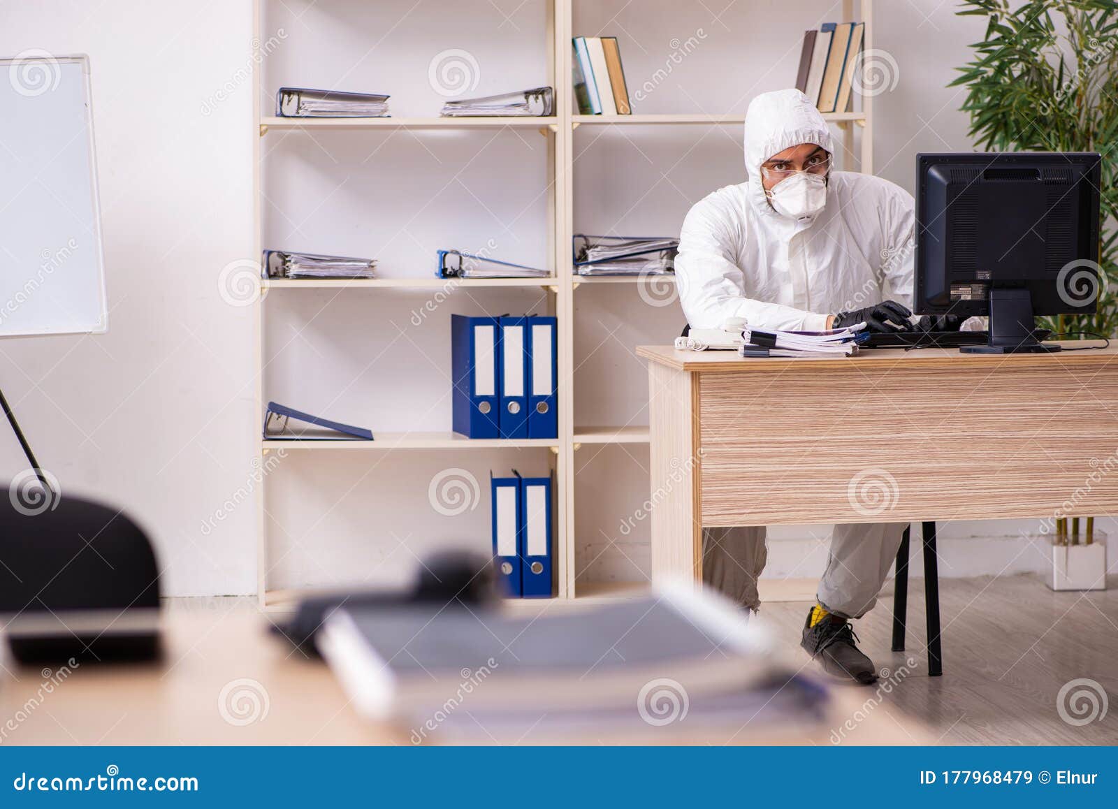 Office Worker Working in Quarantine Self-isolation Stock Image - Image ...