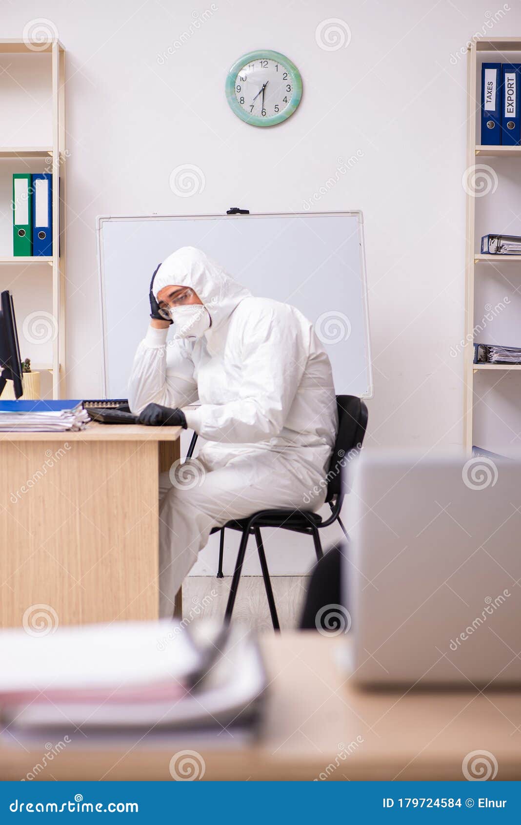 Office Worker Working in Quarantine Self-isolation Stock Photo - Image ...