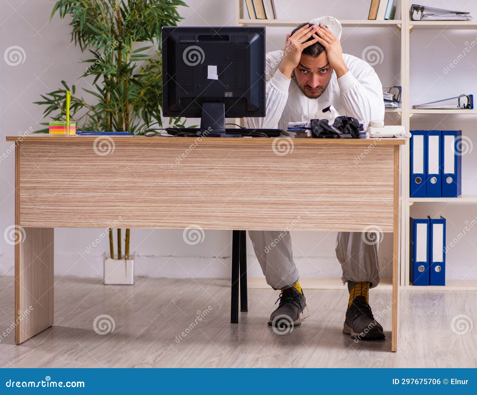 Office Worker Working in Quarantine Self-isolation Stock Photo - Image ...