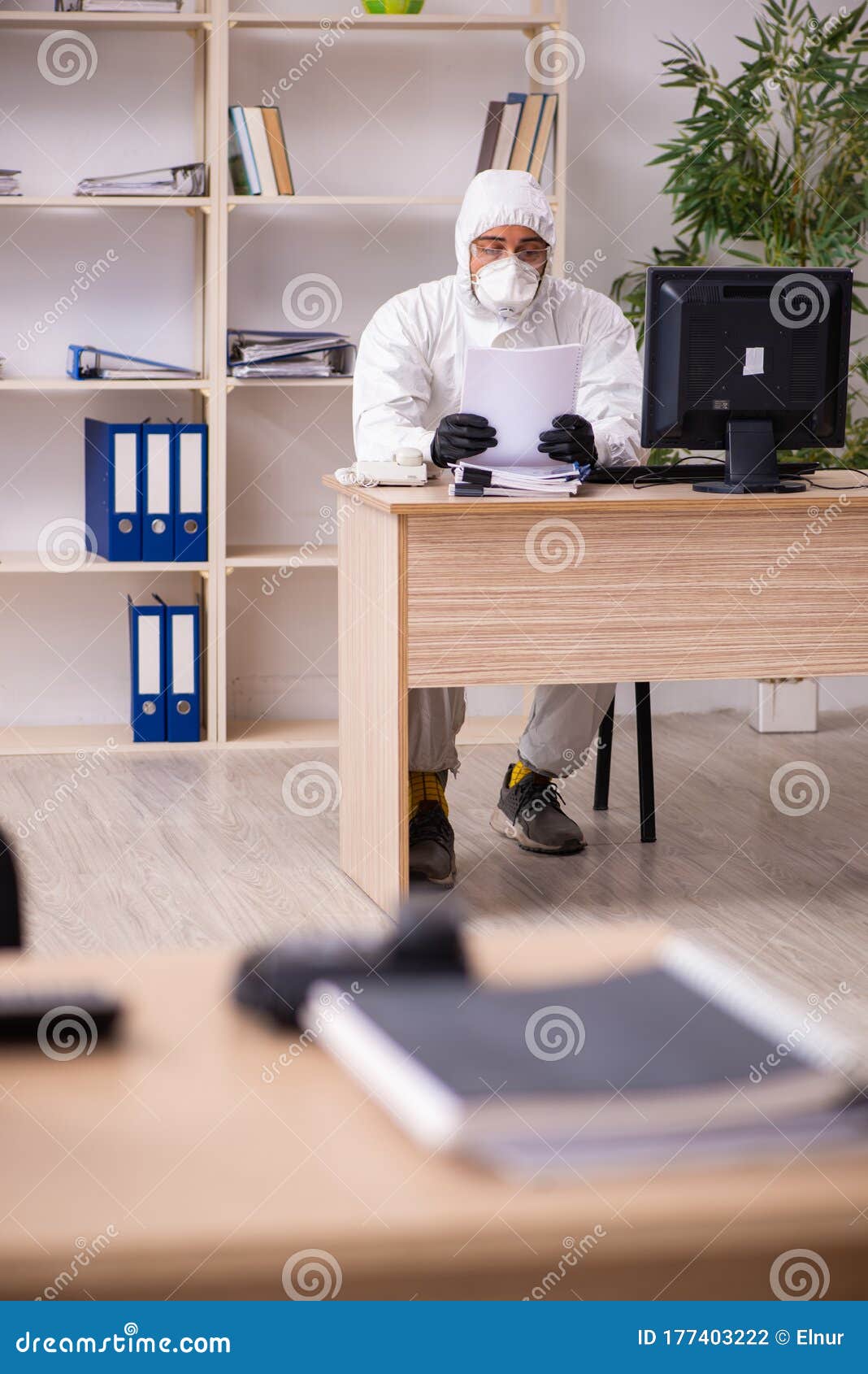 Office Worker Working in Quarantine Self-isolation Stock Photo - Image ...