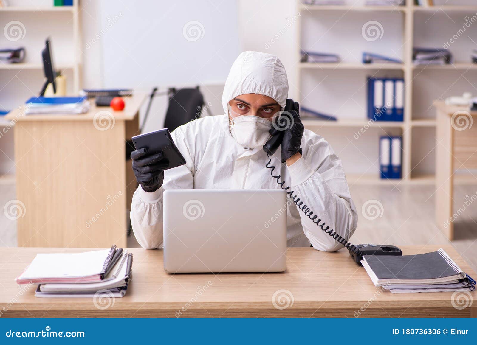 Office Worker Working in Quarantine Self-isolation Stock Photo - Image ...